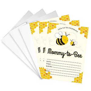 Mommy-to-Bee Bumble Bee Gender Neutral Yellow Baby 5x7 Baby Shower Invites - 24 Invites and 24 White Envelopes