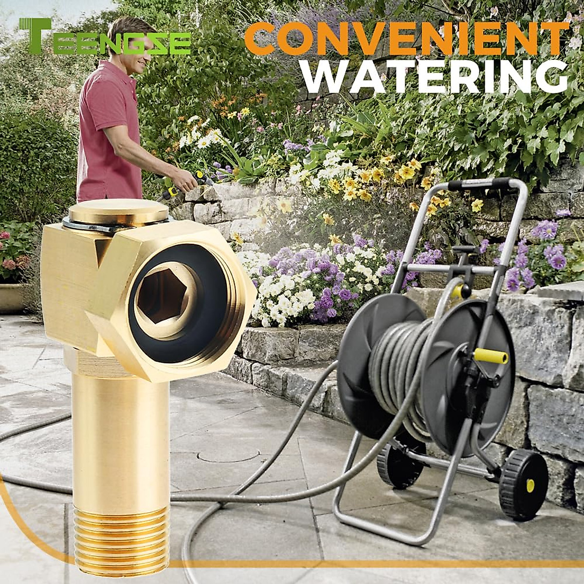 TEENGSE Hose Reel Swivel Fittings, Brass Garden Hose Adapter, Swivel Hose Reel Replacement Parts for Garden Hose Reel Cart