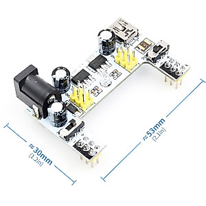 DKARDU DC 5V/3.3V 2 Channel Breadboard Power Module Mini USB Interface+ MB-102 Breadboard+Solderless Flexible Breadboard Jumper Wires Cable with Mini USB Cable for Arduino