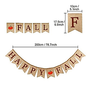 Whaline Happy Fall Pumpkin Burlap Banner Harvest Home Decor Bunting Flag Garland Party Thanksgiving Day Decoration