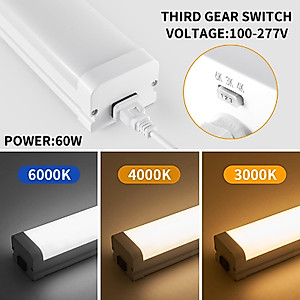 4FT Linkable 60W LED Shop Lights Warm White 3000K 4000K 6000K 6000LM for Garages Shop, Linear Work Light Fixture Hanging or FlushMount with Plug, ETL 2 Pack
