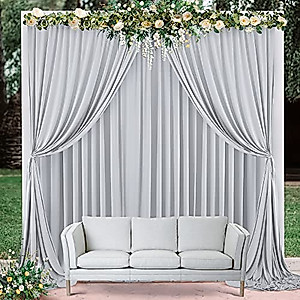NSSONBEN Wrinkle Free 30ft×10ft Silver Grey Backdrop Curtain for Party Wedding 6 Panels 5ft×10ft Silver Grey Polyester Curtain for Backdrop Drapes Deco Birthday Baptism Photography Home