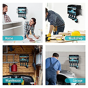 DURATECH Power Tool Organizer Wall Mount with Power Strip, Durable Power Tool Holder, Power Tool Storage Rack with 4 Drill Holders for Workshop, Garage