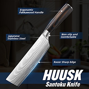 Huusk Nakiri Chef Knife - 6.8 Inch Cleaver and Vegetable Knife, Super Sharp Japanese Kitchen Knives with Ergonomic Handle, Professional Cooking Knife, Multipurpose Asian Chopping Chefs Knife