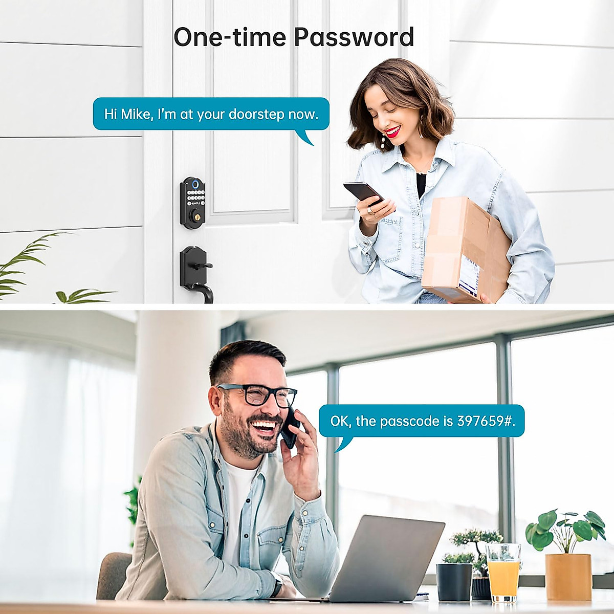 Front Door Lock Set, HEANTLE Keyless Entry Locks with Handle, Electronic Digital Keypad for Sets, Automatic Fingerprint Locksets Deadbolt Exterior, Auto Lock, Easy to Install