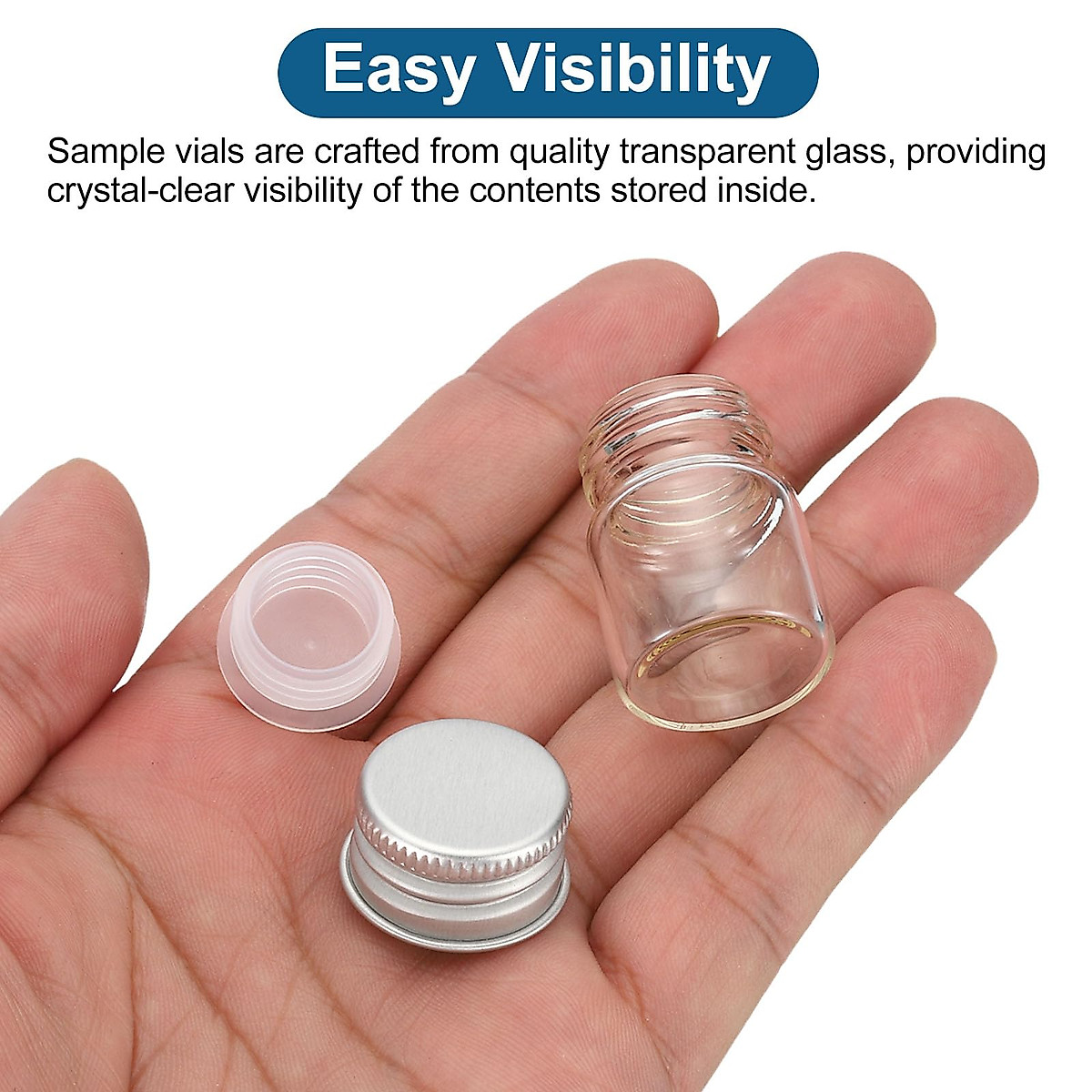 PATIKIL 5ml Clear Glass Vials, 50 Pack Small Liquid Sample Vial with Screw Caps Plastic Stoppers and 64 Labels Leak-Proof Bottles Empty Jars