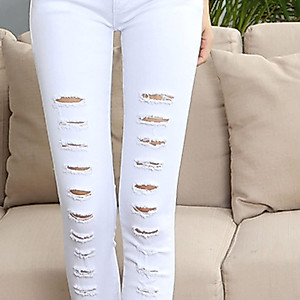 Ripped Jeans for Women Mid Waisted Skinny Destroyed Denim Pants Slim Fit Distressed Stretch Butt Lift Jean Trouser (White,31)