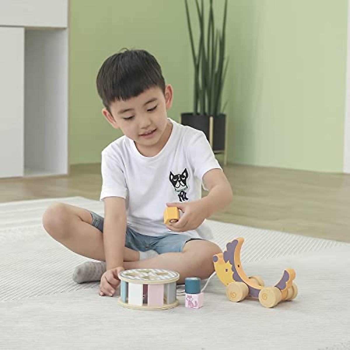 The Original Toy Company PolarB Viga Wood Toy - Pull Along Hedgehog with Sorting Wheel