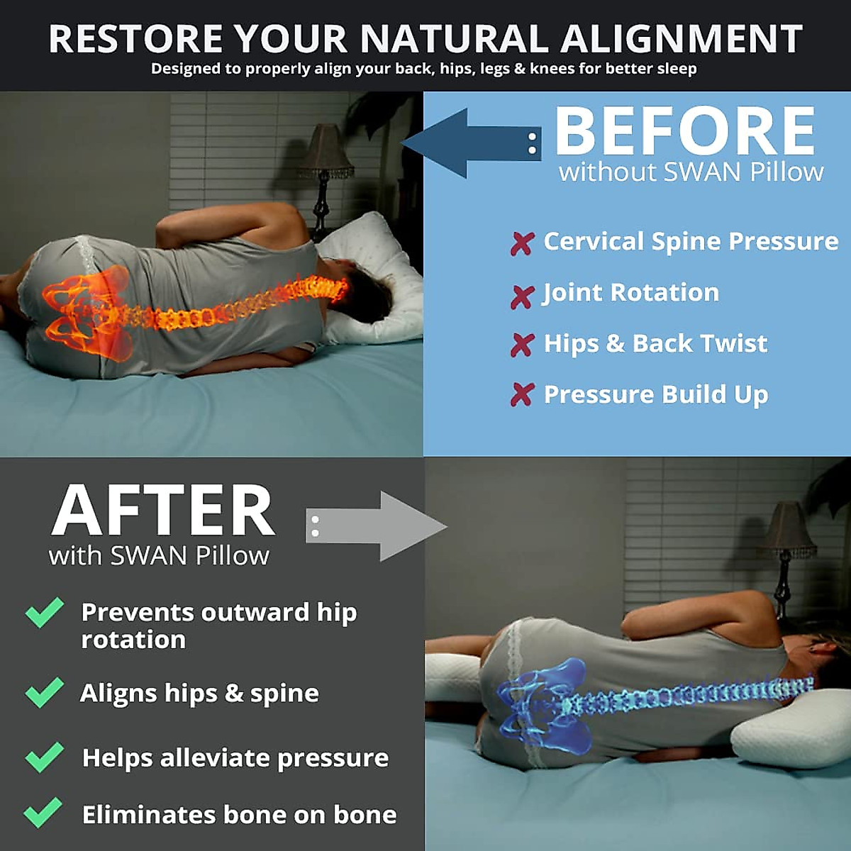 Contour Swan Body Pillow w/ Pillowcase & Mesh Laundry Bag