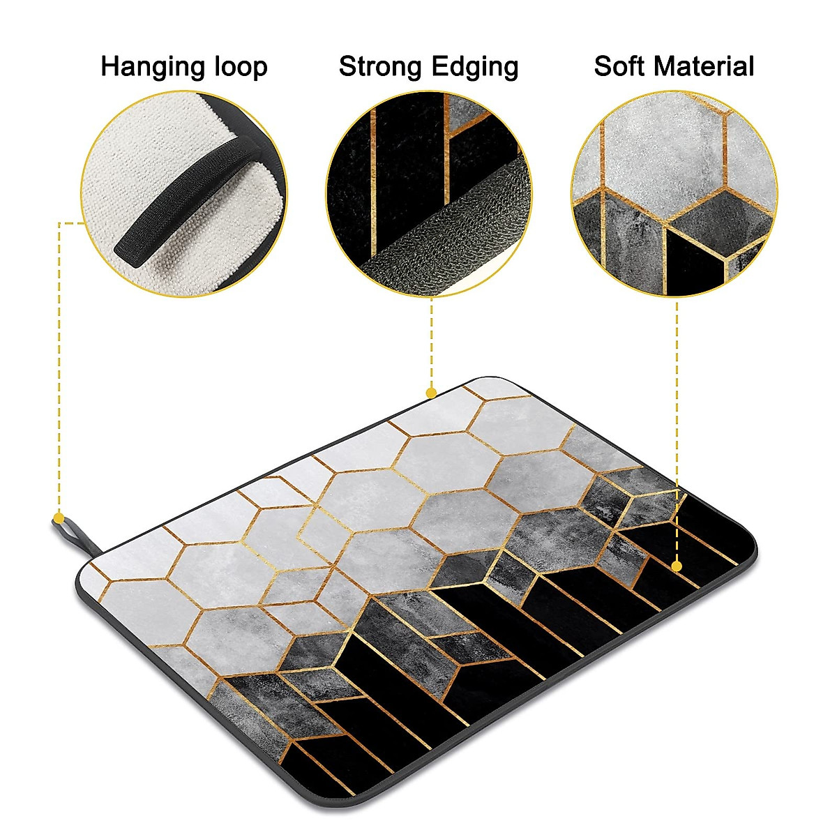 DIOLPOM Marble Large Dish Drying Mat for Kitchen Counter-24 x 18 inch, Anti-slip Super Absorbent Fast Drying Pad Dish Drainer Mat, Microfiber Absorbent Dish Drainer/Rack Pads for Sink