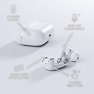 Happy Plugs Air 1 ANC – Premium Quality True Wireless Bluetooth Earbuds – Charging Case & Built-in Microphones – Excellent Active Noise Cancelling – 38 Hours Battery Life - White