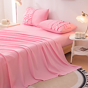 Yadangxiawa Teen Girls Pink Princess Dress Comforter Set Queen Size, 5 Pcs Bed in a Bag Girls Queen, Girls Pink Ruffled Bedding Set, Teen Bedding Sets for Girls Kids with Sheets