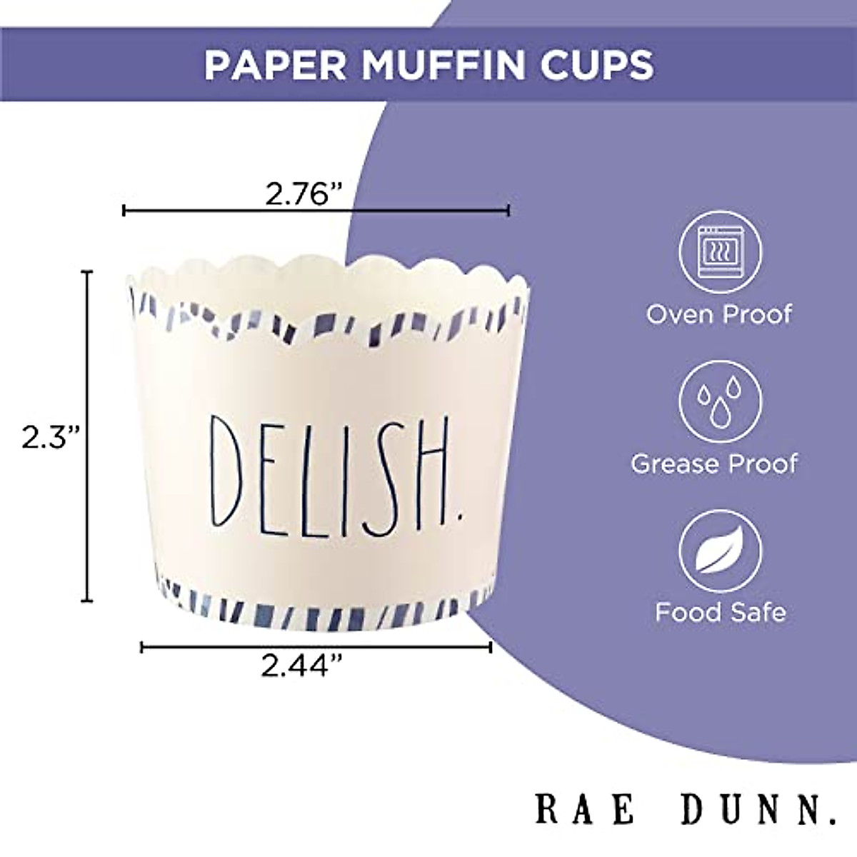 Rae Dunn Paper Cupcake Baking Cups - 60 Pack 6 Oz Greaseproof and Oven Proof Disposable Large Cupcake Liners and Muffin Cups - For Birthdays, Parties and Baby Showers (Cake/Cupcake/Delish)