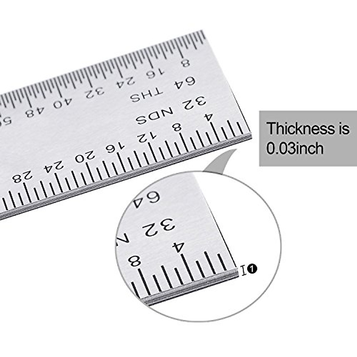 eBoot 2 Pack Stainless Steel Ruler Machinist Engineer Ruler, Rigid Metal Ruler with Inch Graduations 1/8, 1/16, 1/32, 1/64 Inch for Engineering, School, Office, Architect, and Drawing, 6 Inch