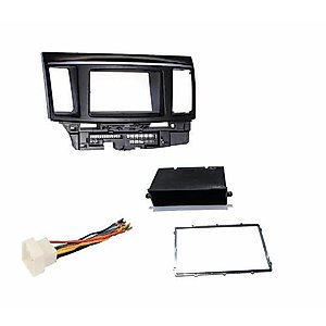 Aftermarket Radio Stereo Double Din Dash Installation Install Kit + Wire Harness Compatible with Mitsubishi Lancer/Lancer Evolution (2007-2017)