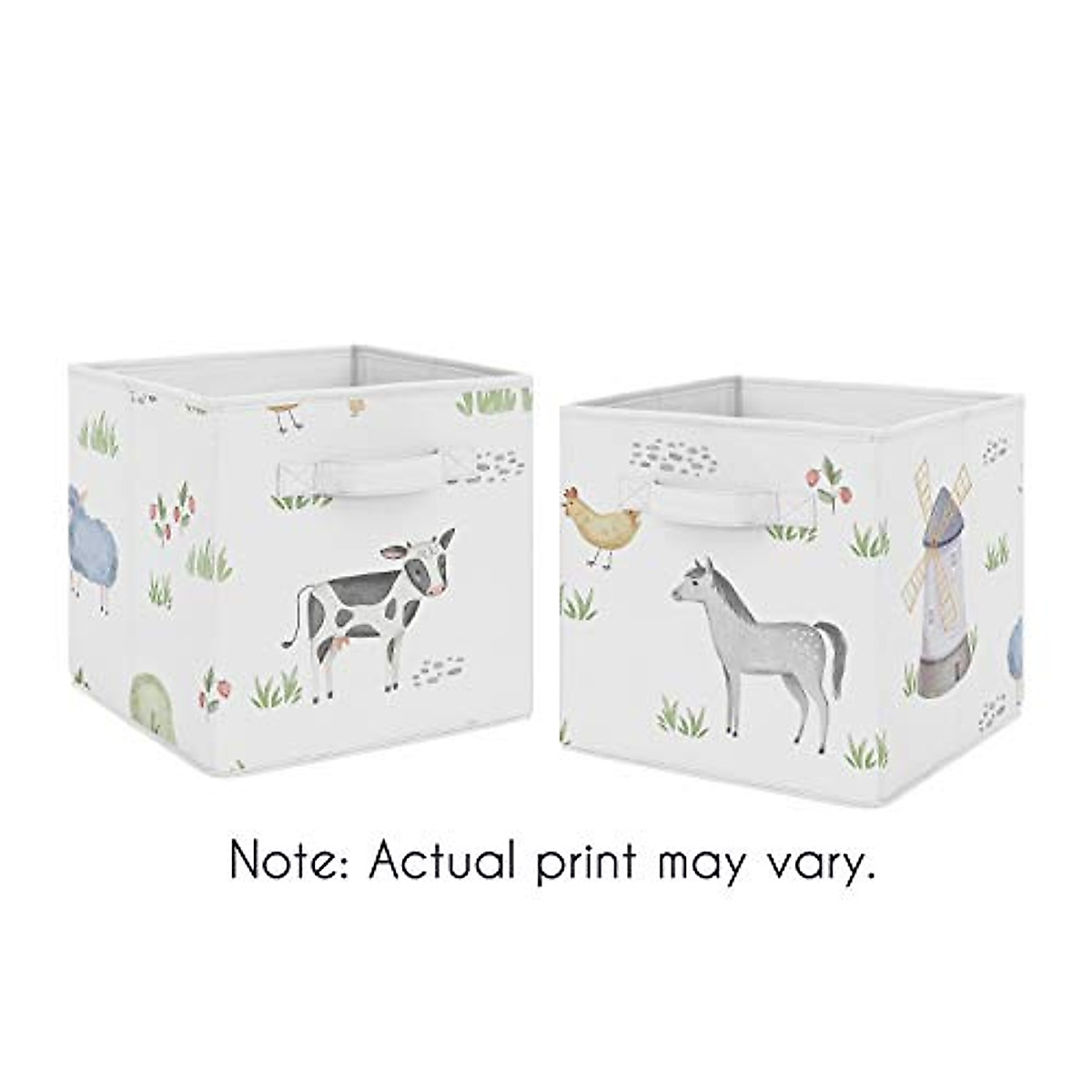 Sweet Jojo Designs Farm Animals Foldable Fabric Storage Cube Bins Boxes Organizer Toys Kids Baby Childrens - Set of 2 - Watercolor Farmhouse Horse Cow Sheep Pig