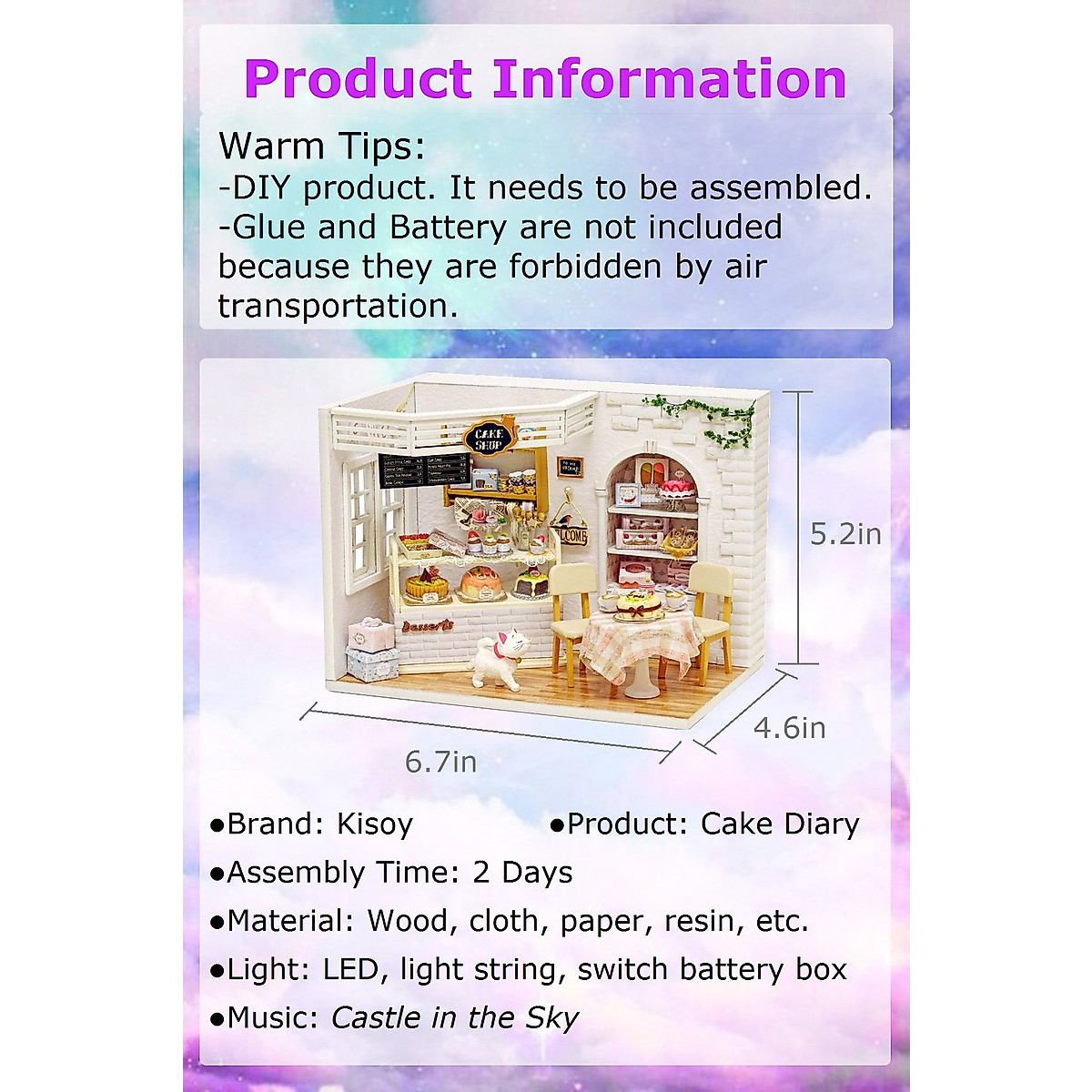 Kisoy Romantic and Cute Dollhouse Miniature DIY House Kit Creative Room Perfect DIY Gift for Friends,Lovers and Families (Cake Diary)