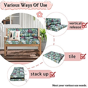 2-3 Seat Swing Replacement Cushion, Outdoor Bench Cushions with Backrest Thicken 4", Patio Furniture Garden Porch Loveseat Glider Pad Anti-Fading Waterproof (Green Flower, 40x55in)