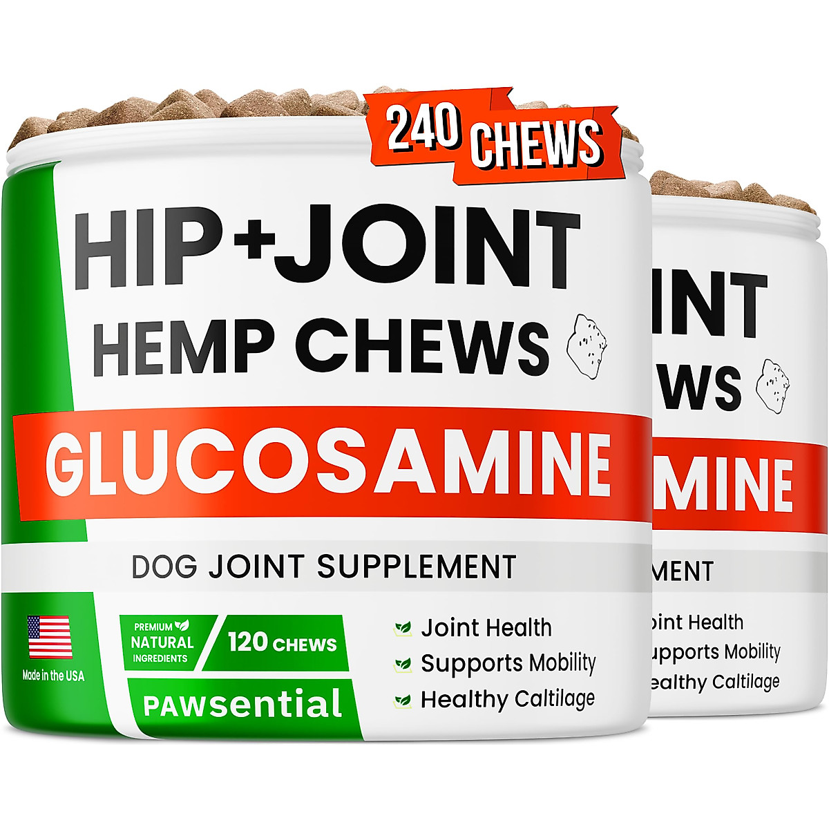 Advanced Hemp Hip & Joint Supplement for Dogs - Glucosamine for Dogs - Dog Joint Pain Relief Treats - Chondroitin Turmeric MSM Hemp Oil - Hemp Treats for Joint Health - Senior Mobility Support Chew