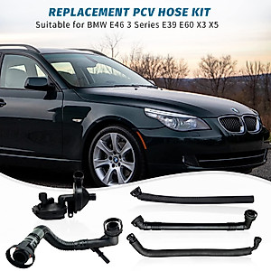 Crankcase Ventilation Valve Oil Separator Hose Compatible with BMW E46 E60 E39 X3 X5 320i, 323i, 325, 325i 328i, 330i, 525i, 528i CCV PCV Valve Ventilation Separator 5 Piece Value Kit 11611432559