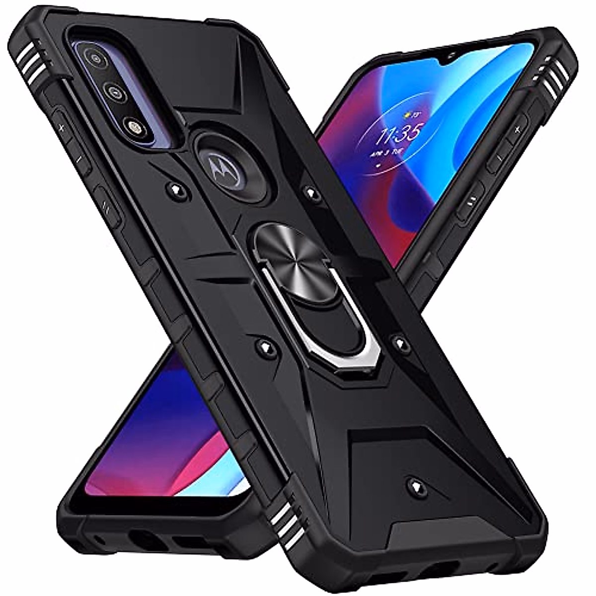 Vecomelo for Moto G Play 2023 Case with HD Screen Protector, [Military Grade] 16ft. Drop Tested Cover with Magnetic Kickstand Car Mount Protective Case for Motorola G Play 2023, Black