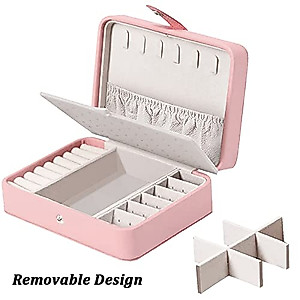 QBestry Travel Jewelry Organizer for Women Girls Stud Earring Organizer, Travel Jewelry Case Earring Jewelry Box for Girls Mini Earring Box Holder Storage Case Organizer for Necklace Rings, Light Pink