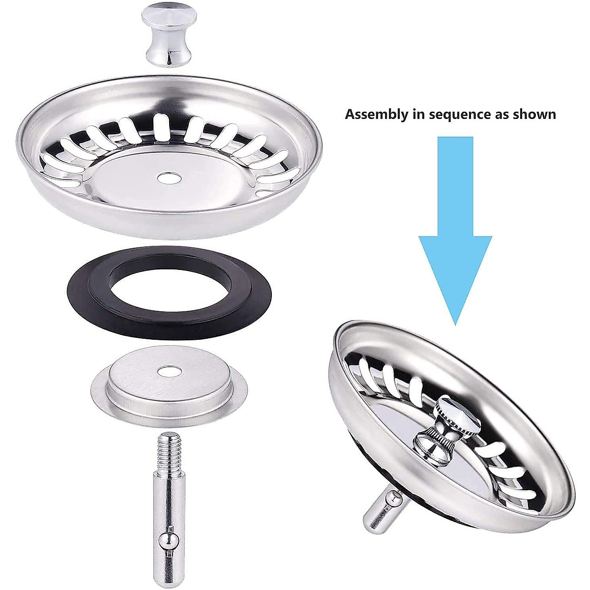 Kitchen Sink Strainer Kitchen Sink Plug, 2 Pack Universal Sink Plugs Bath Plug Strainer Plug, Thickened Stainless Steel Sink Plug Strainer For Kitchen Bathroom Home Office Hotel, Diameter 80Mm