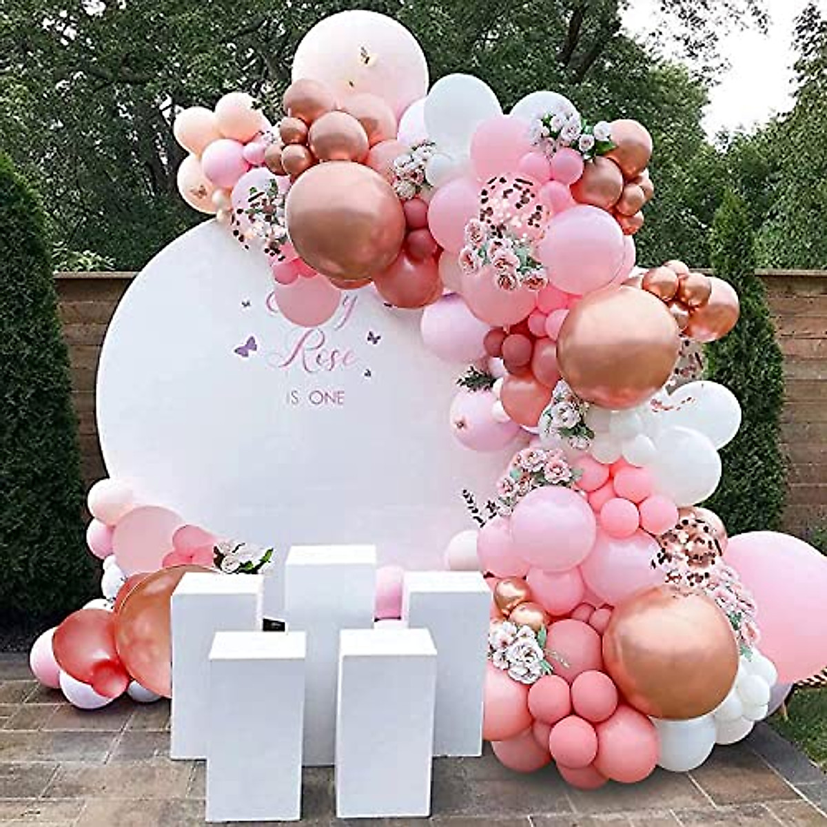 Rose Gold Balloons 92pcs Metallic Rose Gold Balloon Garland Arch Kit 5/10/12/18 Inch Different Sizes Rose Gold Latex Balloon For Wedding Girls Engagement Birthday Bachelorette Party Decorations