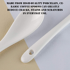 AKOAK 6.7 "Ceramic Egg Spoon (Set of 5), White Long-Handled Ceramic Spoon, Teaspoon for Coffee, Tea, Yogurt, Ice Cream, Sauces and Desserts, Espresso Stirring Spoon