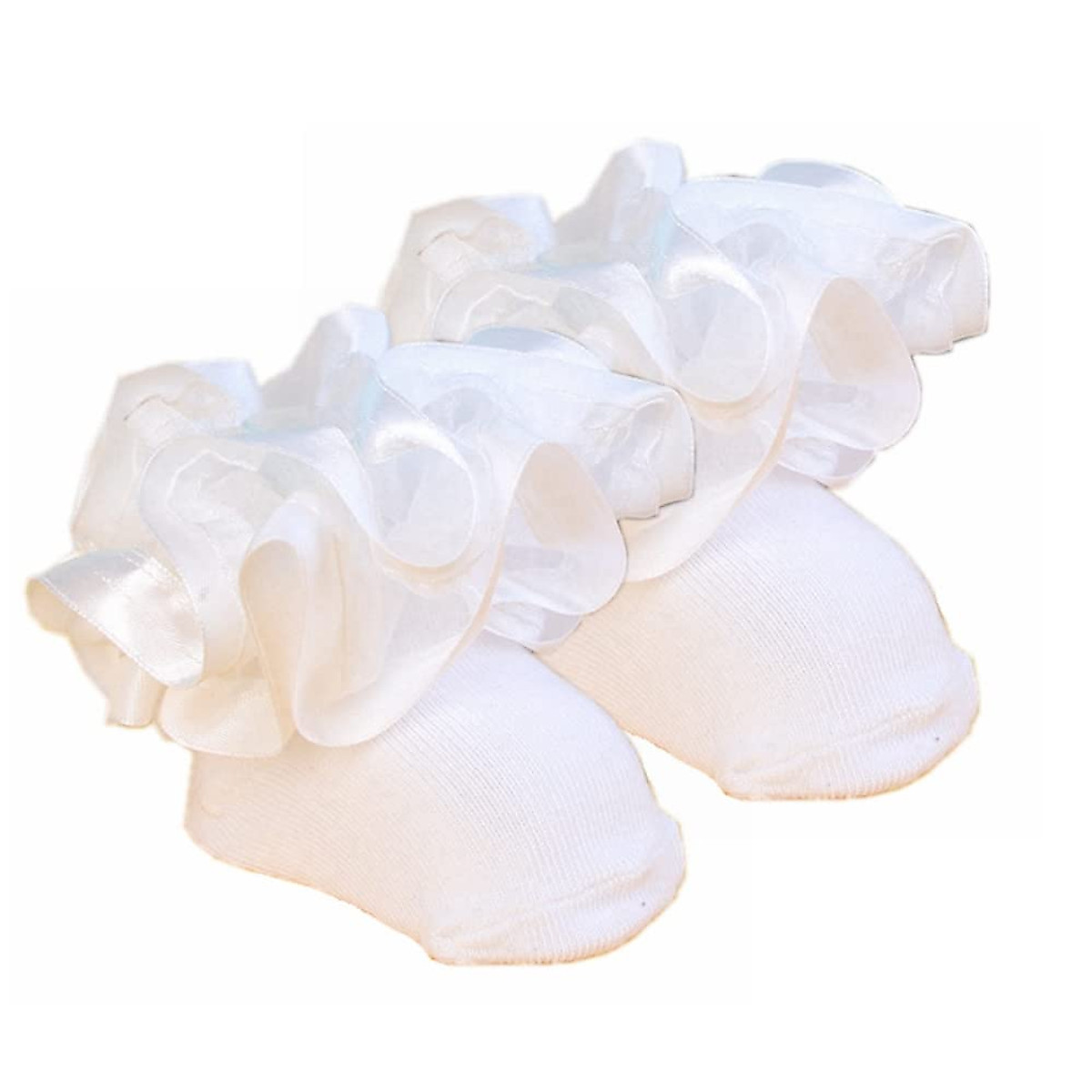 3 Pairs 3D Three-dimensional Ruffled Lace Cotton Socks,Cute Double Big Lace Dress Princess Socks for Girls (3Pairs-Black/White/Grey, 0-12 Months)