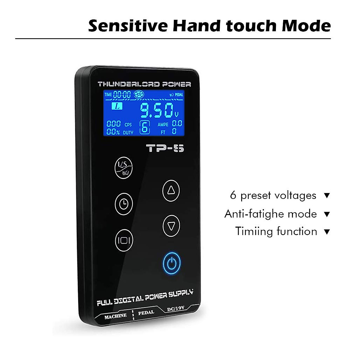 TATELF Digital Tattoo Power Supply Touch Screen LCD Power Source for Coil Rotary Tattoo Machines Gun kit Blue