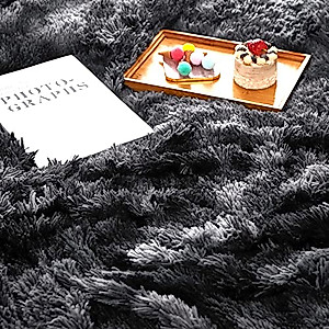 Comaza Soft Fuzzy Faux Fur Throw Blanket,Reversible Lightweight Shaggy Fluffy Cozy Plush Fleece Comfy Furry Sherpa Microfiber Blanket for Couch Sofa Bed,as Gift Home Decor(Tie Dye Black,Twin 60"x80")