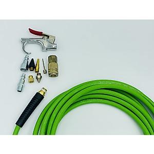 DP Dynamic Power Polyurethane Braided Air Hose 1/4" X 50 Ft with 10 pcs Compressor Accessories KIT, 200 PSI.