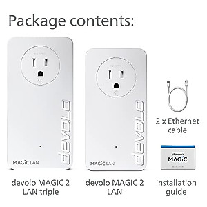 devolo Magic 2 LAN triple Powerline Starter Kit | 2000 Mbps | G.hn Wave 2 | 2 Passthrough Adapters | 4x Gb LAN Ports [3+1] | Plug & Play | 1,600 ft. Coverage | Best for multimedia use