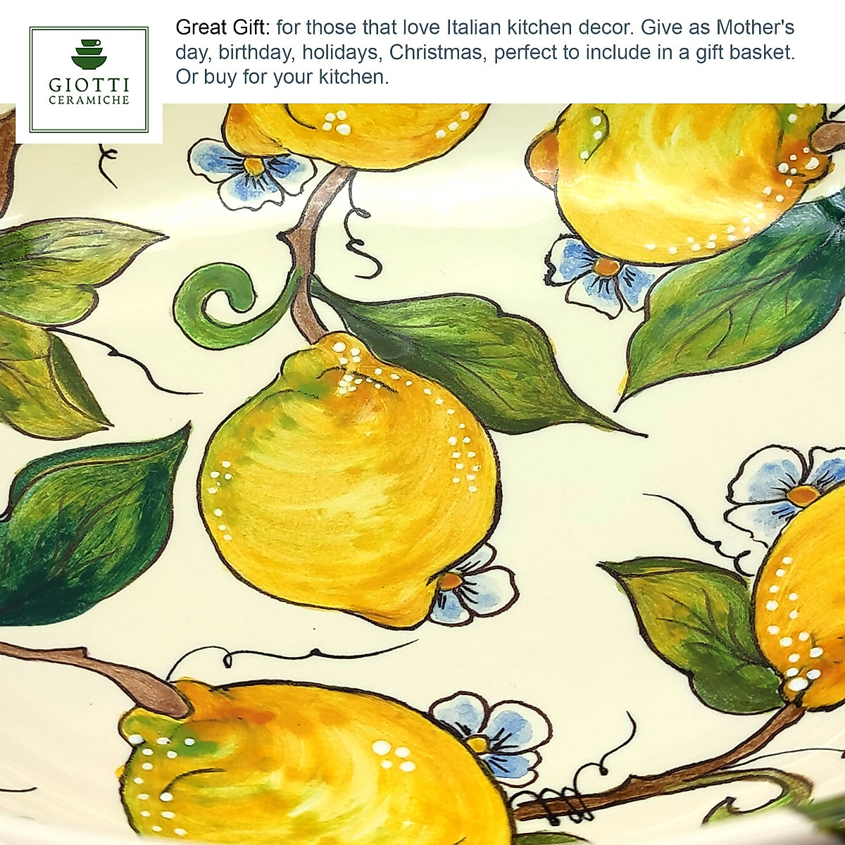 Large Ceramic Bowl for Kitchen - Italian dinnerware pasta bowl - Platter serving tray - Hand painted Lemon pottery bowls - Made in Italy plates set - Ceramics salad tuscan soul pottery