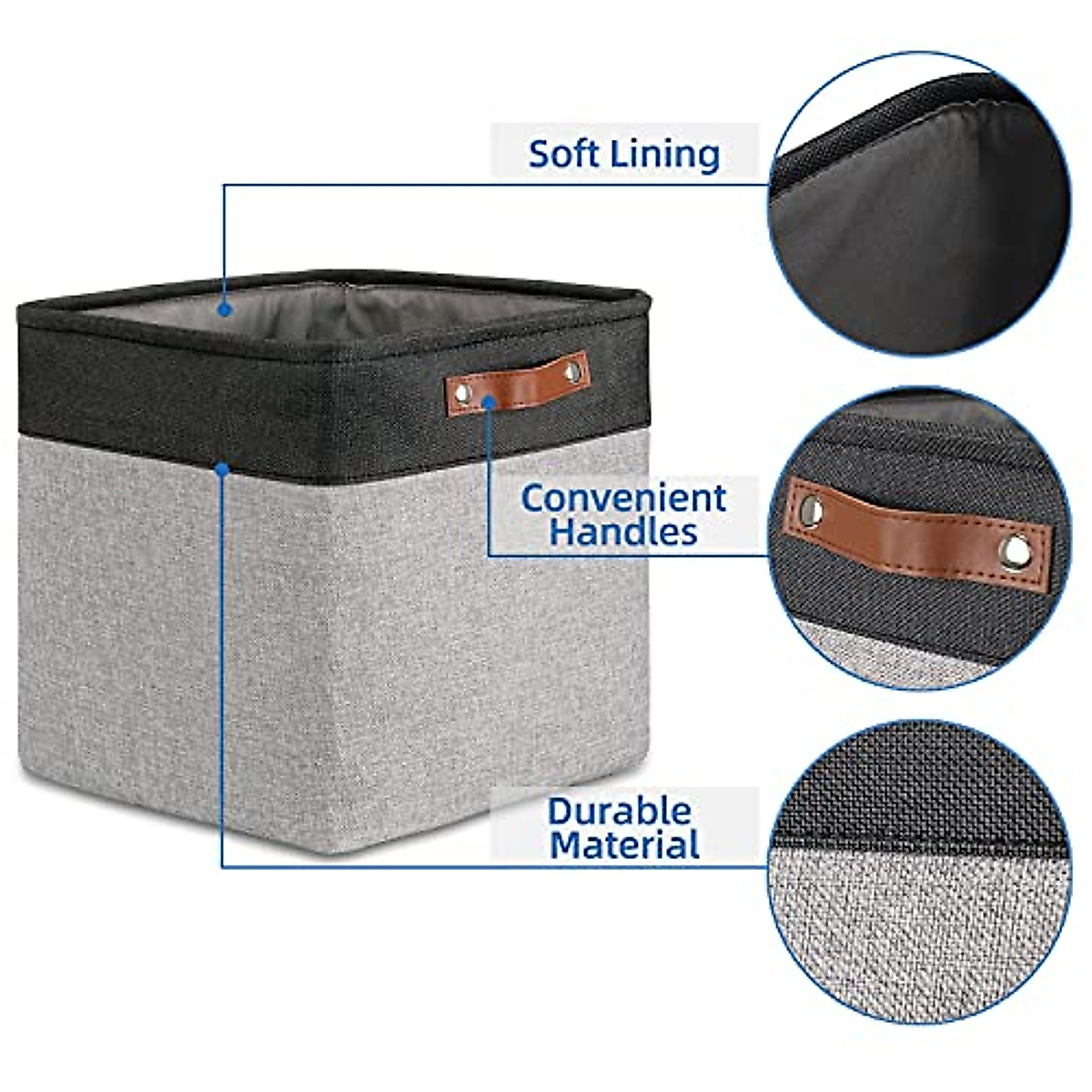 Temary Cube Storage Baskets 13 X 13 X 13 Fabric Storage Bins for Toys, Large Baskets Organization with Handles, Baskets for Organizing Towels, Blankets, Collapsible Shelf Baskets (Black&Gray)