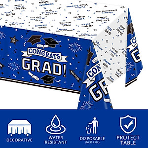Oigco Tablecloth, 3 Pack Blue Rectangular Graduation Party Table Cloths, 54'' x 108'', Class of 2024 PE Plastic, Lightweight, Pleated Corners, All-Season