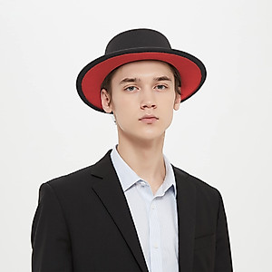 Classic Fedora Hat Two Tone Flat Top Hat with Band Wide Brim Pork Pie Hat Adjustable Patchwork Colors Panama Hat