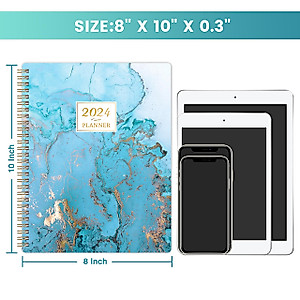 2024 Planner - Jan. 2024 - Dec. 2024, Planner 2024/Calendar 2024, 2024 Planner Weekly and Monthly with Printed Tabs, 8" x 10", Flexible Cover, Thick Paper, Perfect Daily Panner & Organizer - Blue Sand