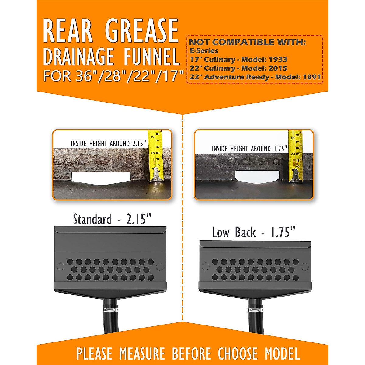 Rear Grease Drainage Funnel for Blackstone Grease Catcher Upgrade, Enclosed Grease Trap with Integrated Grease Gate for Blackstone Grease Cup, Flexible Large Capacity, Blackstone Griddle Accessories