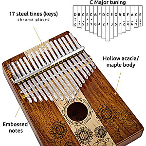 Kalimba Thumb Piano, 17 Keys — Includes Tuning Hammer and Case — For Meditation, ASMR, Sound Therapy and Yoga, 2-YEAR WARRANTY
