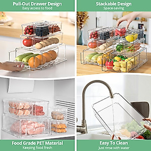 damynuo 14Pack Fridge Organizer Bins, Clear Refrigerator Organizing Containers with Lids and Refrigerator Drawers, Stackable Food, Vegetable and Fruit Containers for Fridge Organizers and Storage