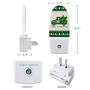 St. Patrick's Day Night Light, LED Plug in Night Light, Green Black Checkered Truck Lucky Clover Gold Night Lights with Dusk to Dawn Sensor Decorative Kids/Adults Nightlight for Bedroom Bathroom