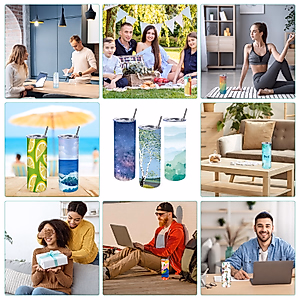 8 Pack 20oz Sublimation Tumbler Bulk, Skinny and Straight, Double-Wall Insulated Stainless Steel Tumbler Cups with Indivisual Gift Box, Tumbler Mearsuring Ruler, Heat-resistant Tape and Gloves