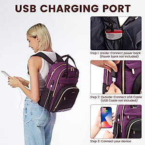 LOVEVOOK Laptop Backpack for Women, Fits 15.6 Inch Laptop Bag, Fashion Travel Work Anti-theft Bag, Business Computer Waterproof Backpack Purse, University Backpacks, Purple-Black-Black