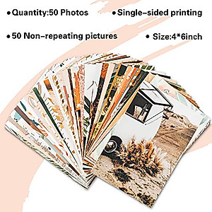Yopyame 50PCS Boho Aesthetic Pictures Wall Collage Kit, Peach Teal Photo Collection Collage Dorm Decor for Girl Teens and Women, Orange Boho Wall Prints Kit, Small Posters for Room Bedroom Aesthetic