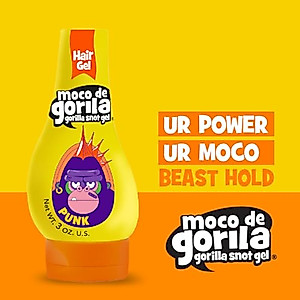 Moco de Gorila Punk, Hair Styling Gel, Reactivate with water, Long-lasting Hold, 3-Pack of 11.99 Oz Each, 3 Squeezable Bottles.