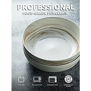 LAUCHUH 11 inch Large Serving Bowls, Salad Bowls Pocerlain Serving Dishes for Entertaining, 3.2 Quarts Large Stackable Bowl Set of 2 for Pasta, Fruit, Snack,Brown