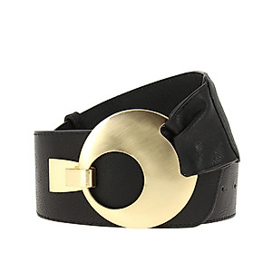 FASHIONGEN - Woman Adjustable Polyurethane Wide Waist Belt, VANESSA - Black (Golden), XL to XXL/Trousers 15 to 21