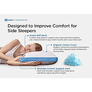 Nappler Side and Back Sleeper Pillow for Neck and Shoulder Pain Relief - Shredded Memory Foam Bed Pillow for Sleeping - 100% Adjustable Fill - Queen Size - Modal Washable Case. Extra Fill Included